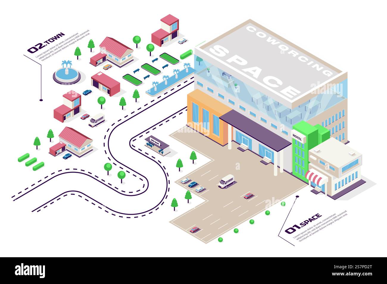 Coworking space concept 3d isometric web infographic workflow process ...