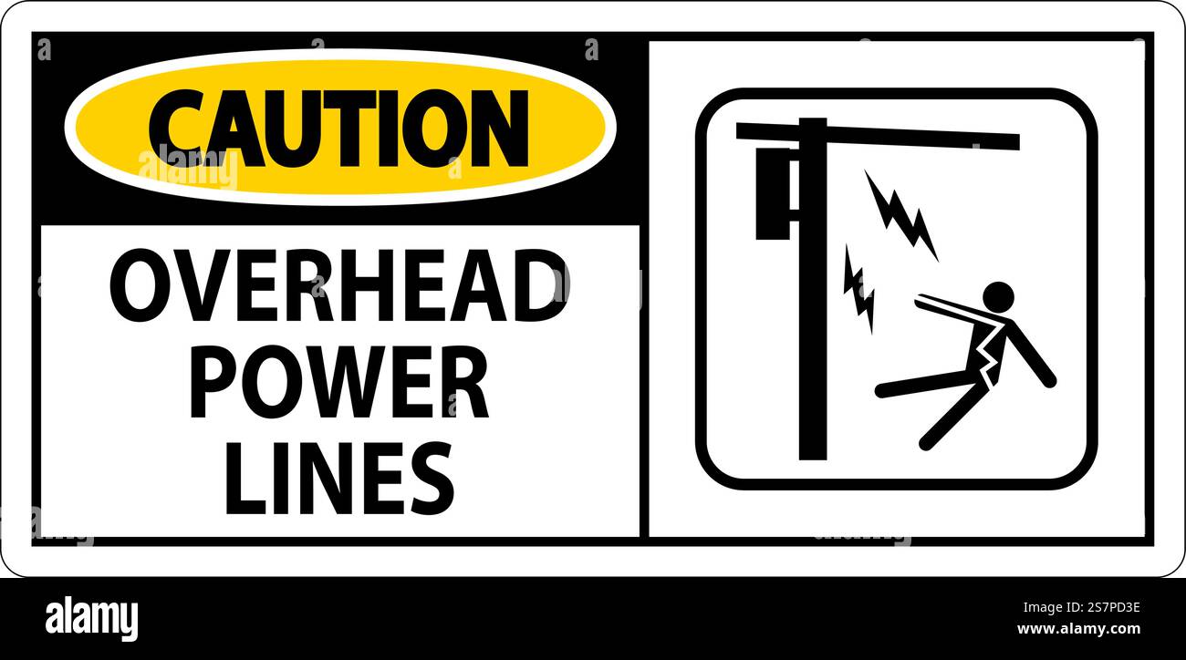 Caution Sign Overhead Power Lines Stock Vector Image & Art - Alamy