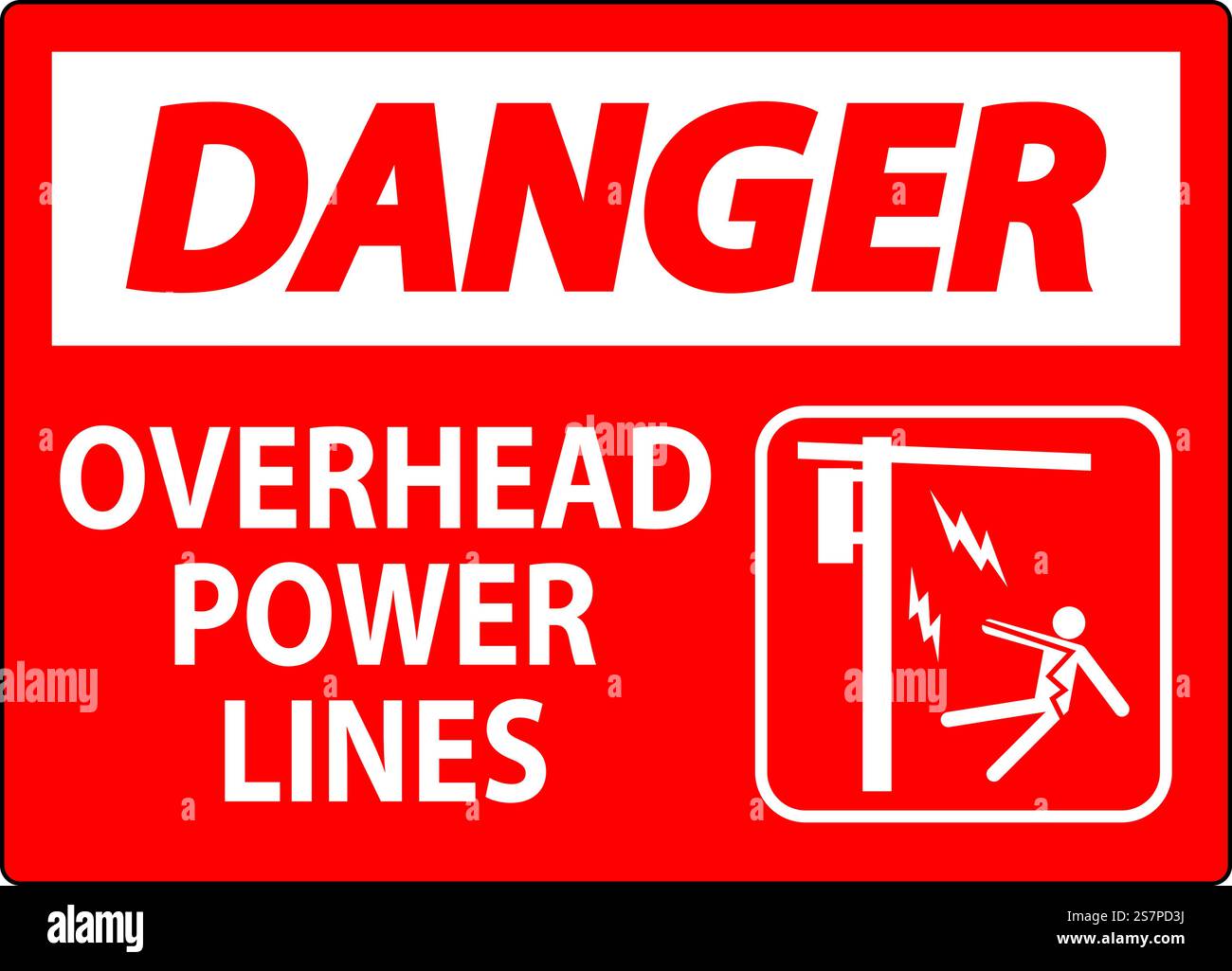 Danger Sign Overhead Power Lines Stock Vector Image & Art - Alamy