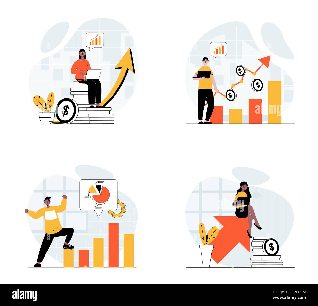 Sale performance concept with character set. Collection of scenes ...