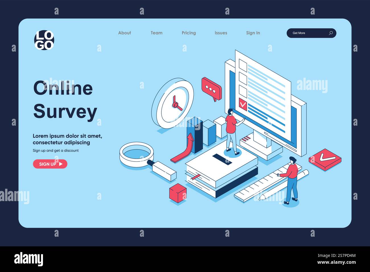 Online survey concept in 3d isometric design for landing page template ...