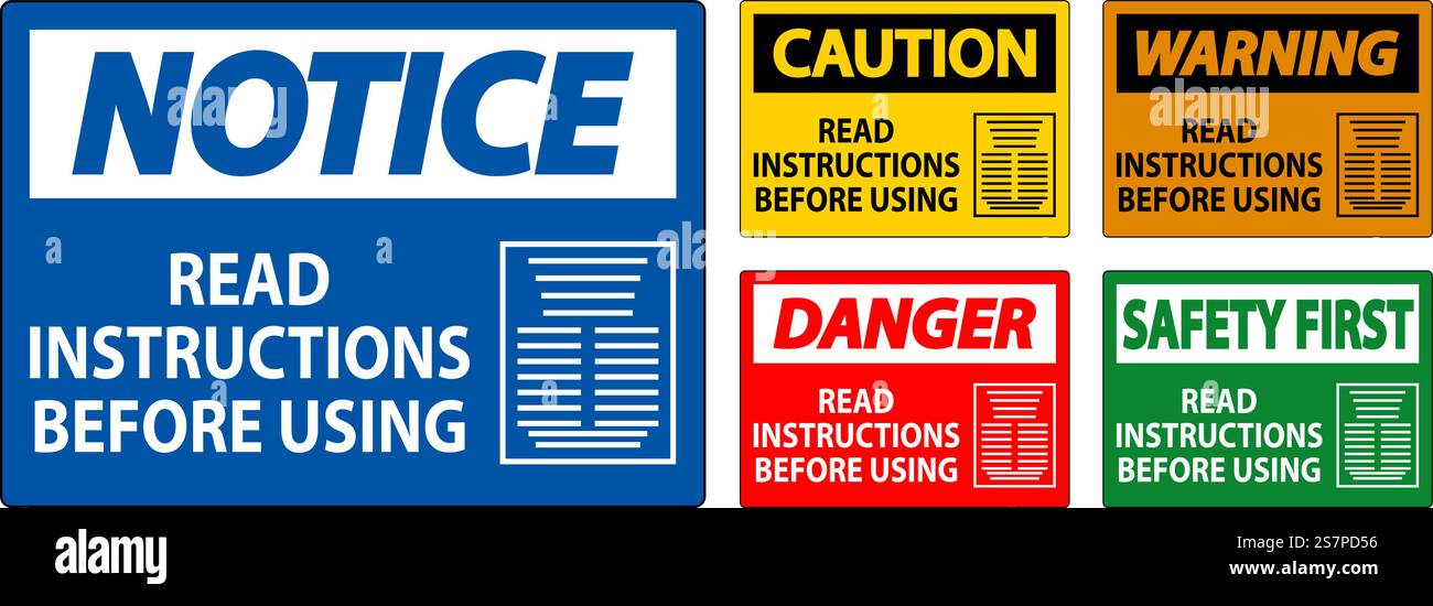 Caution Machine Sign Read Instructions Before Using Stock Vector Image & Art - Alamy