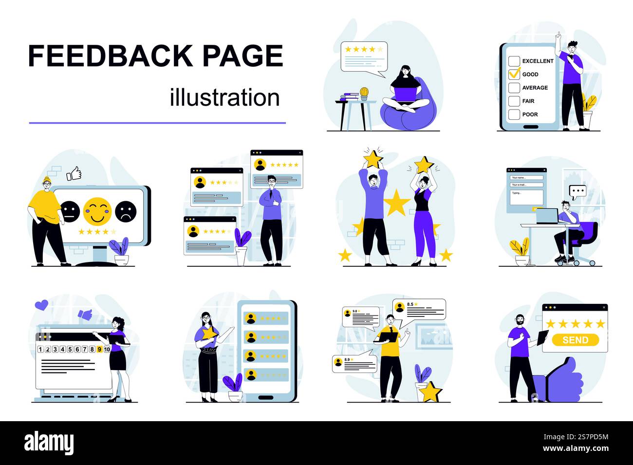 Feedback page concept with character situations mega set. Bundle of ...