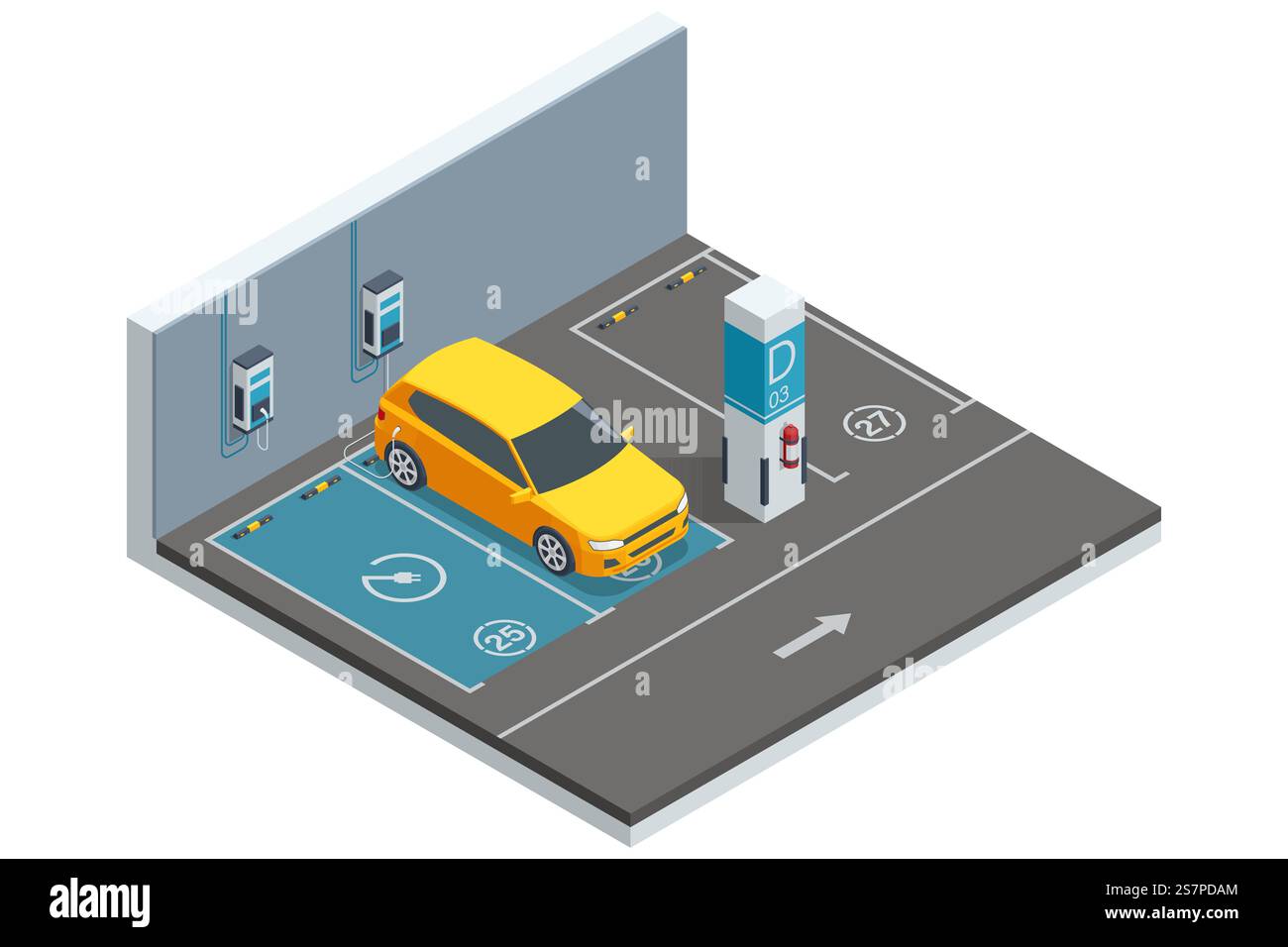 Isometric Electromobile charging station. Design of an electric car in ...