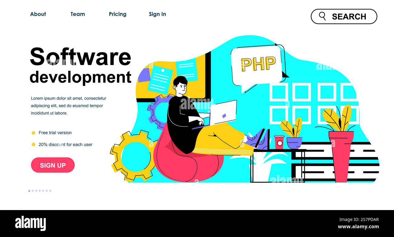 Software Development Concept For Landing Page Template Programmer Writes Programming Code