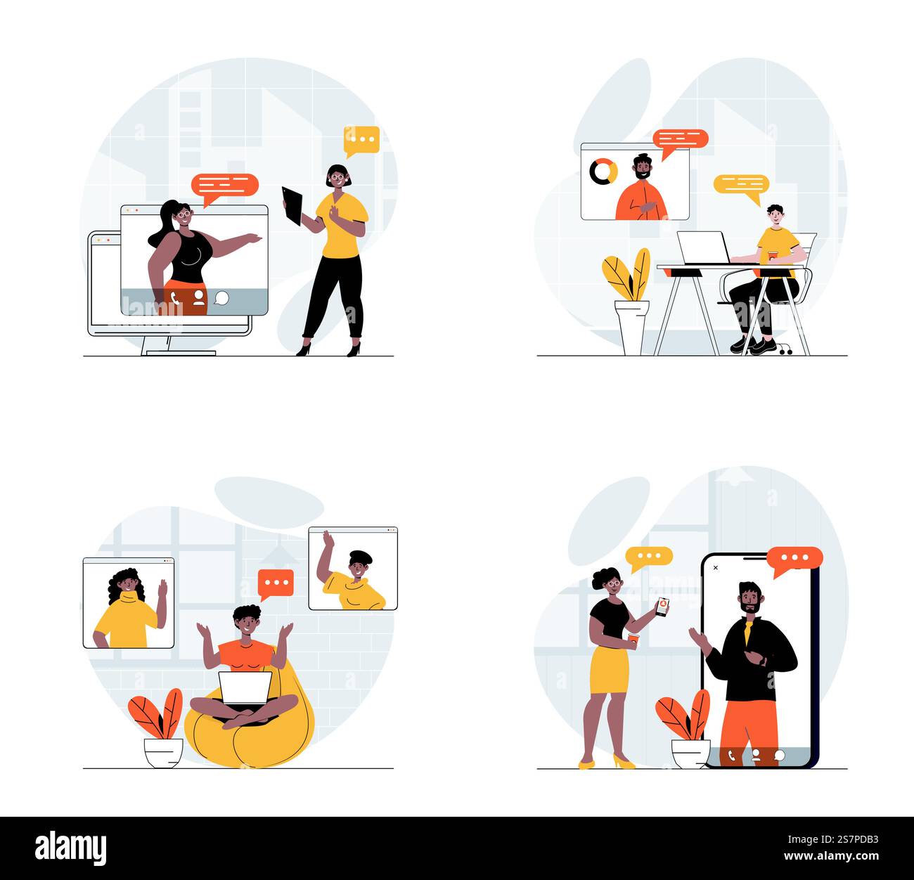 Video conference concept with character set. Collection of scenes ...