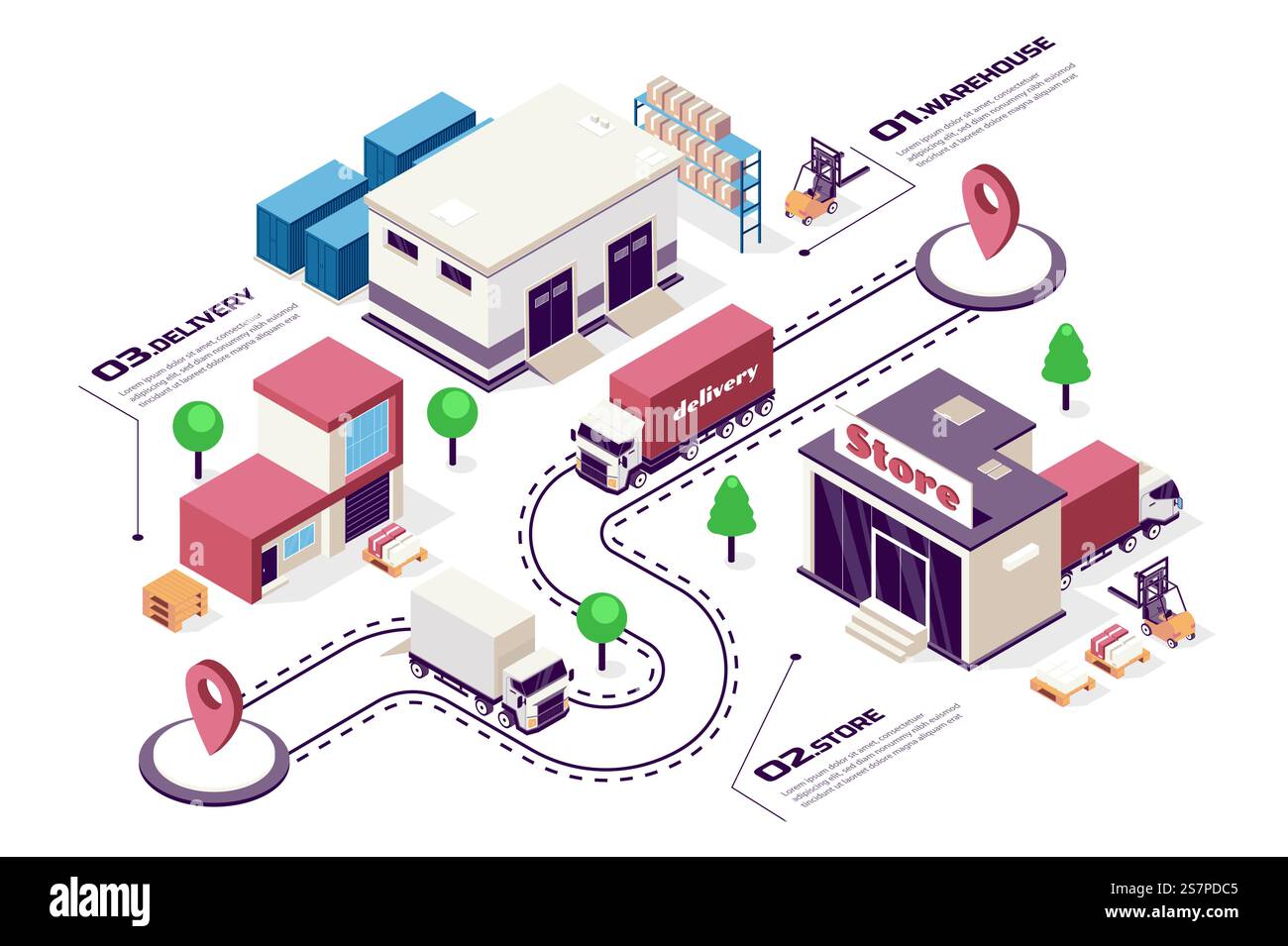 Delivery company concept 3d isometric web infographic workflow process ...
