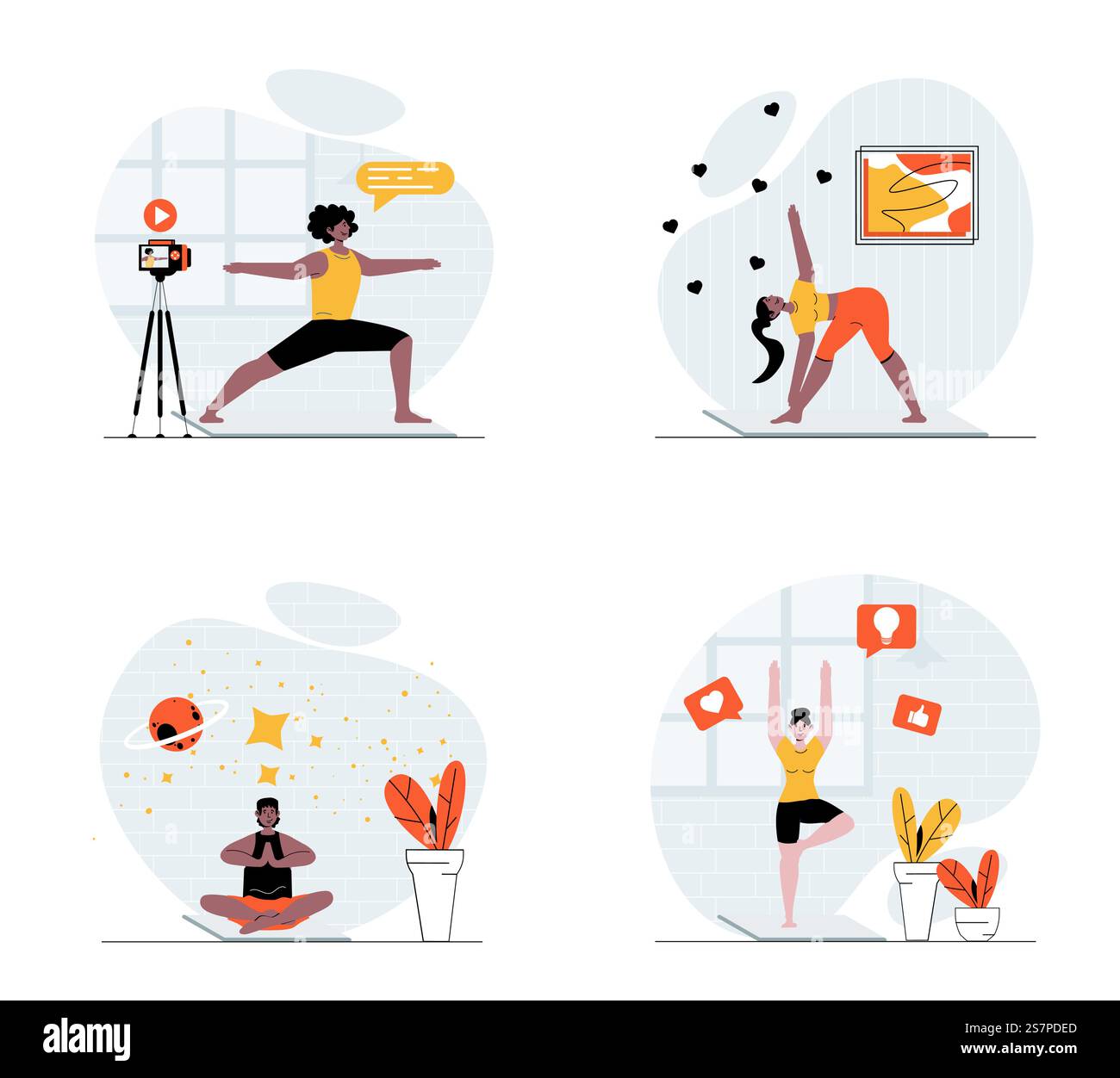 Yoga asanas concept with character set. Collection of scenes people ...