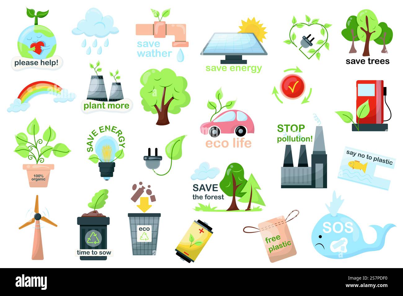 Ecology mega set elements in flat design. Bundle of protect environment ...