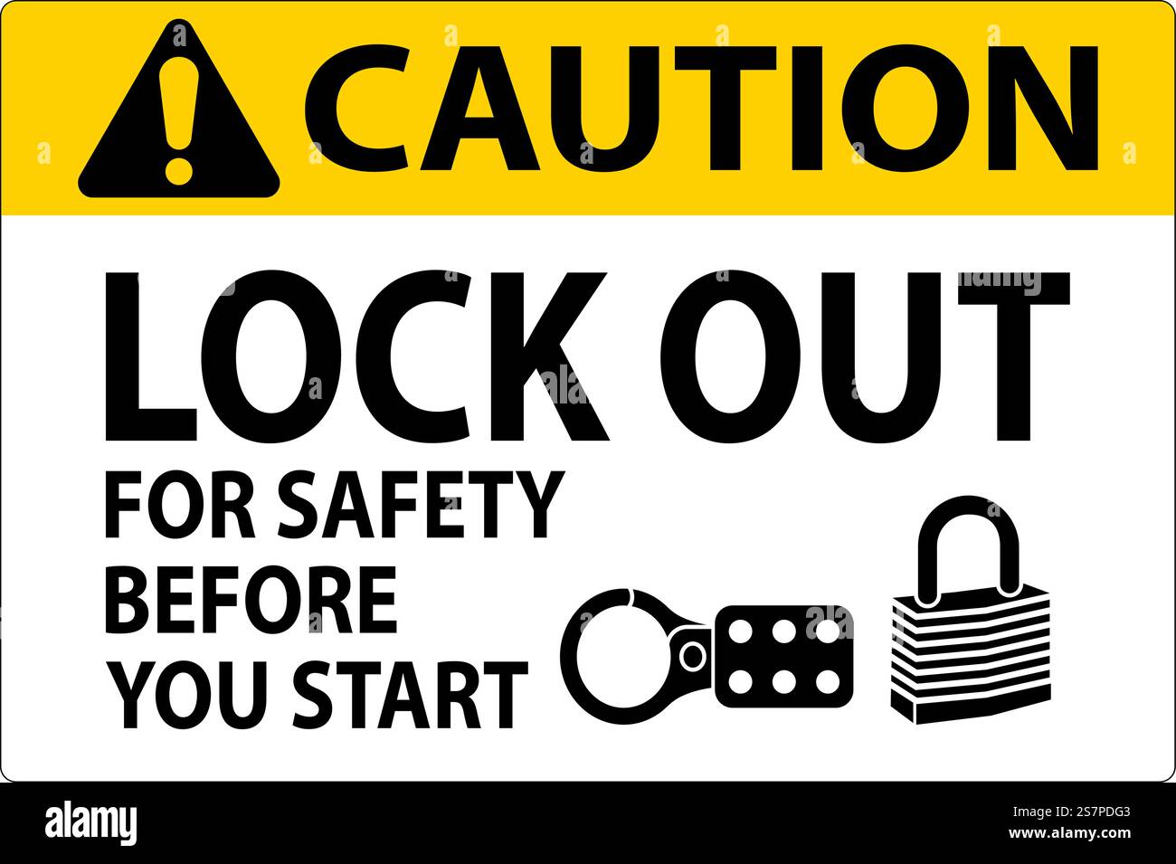 Caution Sign, Lock Out For Safety Before You Start Stock Vector Image ...