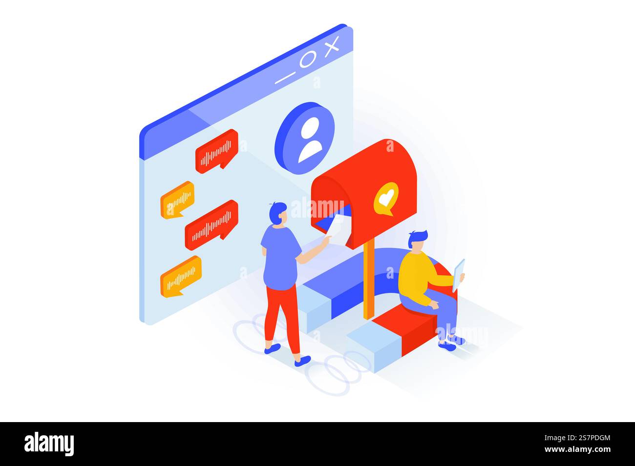 Social media concept in 3d isometric design. People connecting online ...