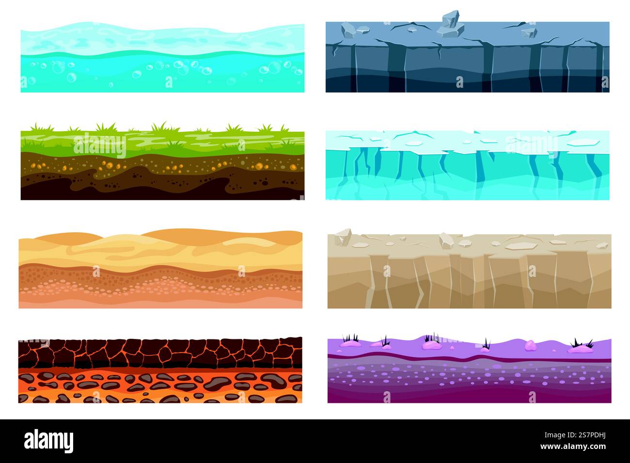 Game level ground mega set elements in flat design. Bundle of water ...