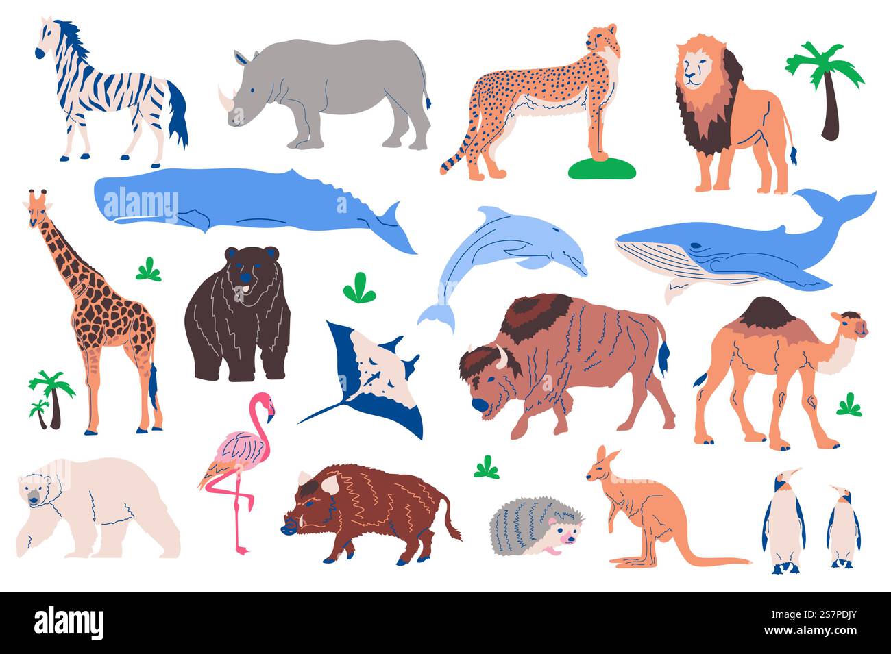 Animals set graphic elements in flat design. Bundle of zebra ...