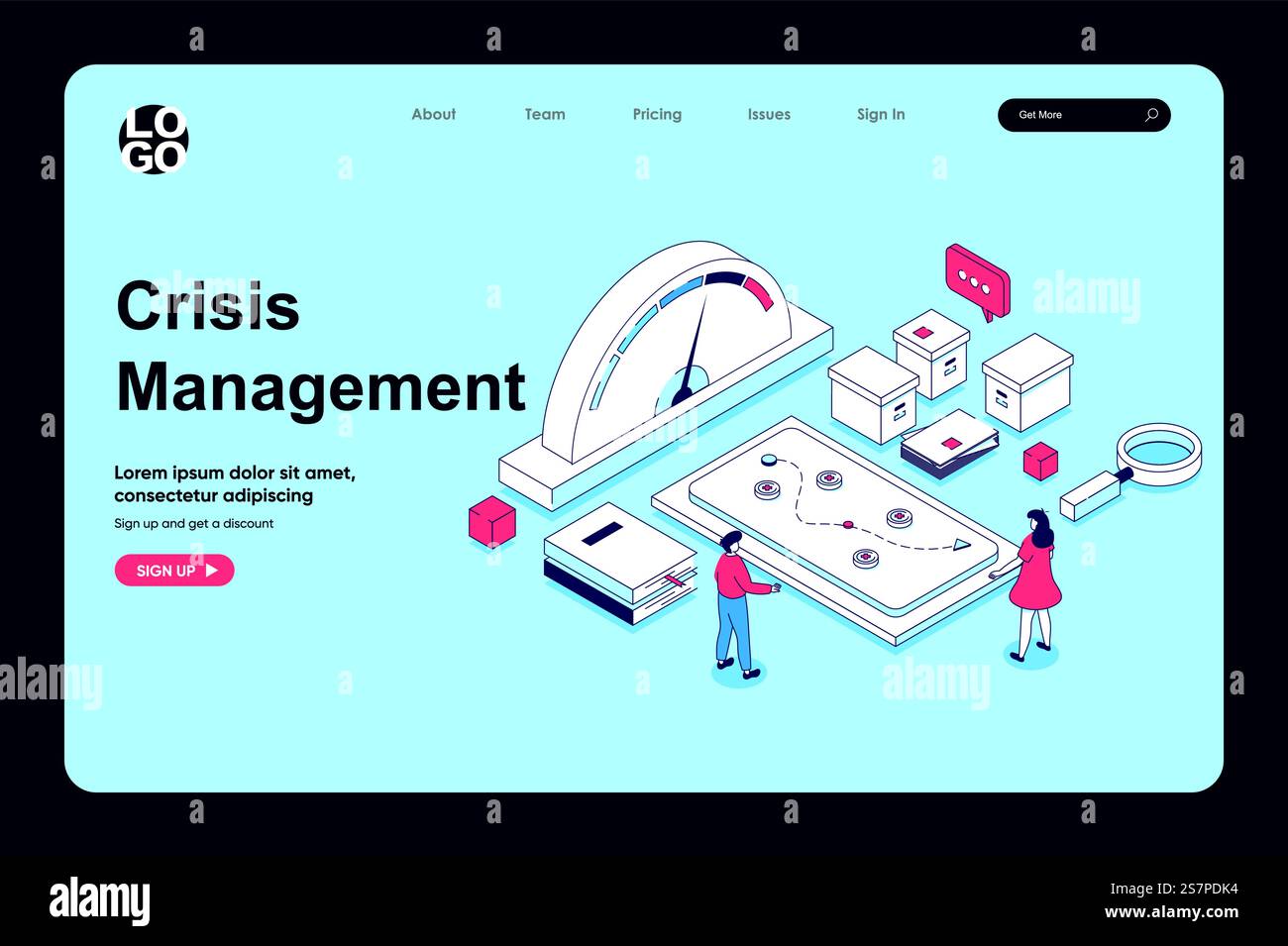 Crisis management concept in 3d isometric design for landing page ...