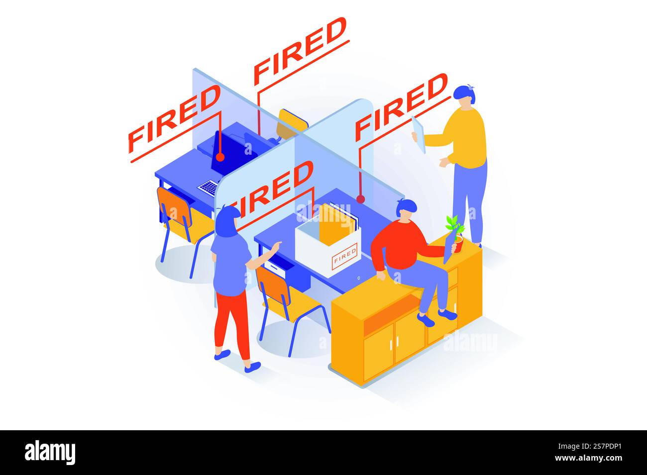 Unemployment and crisis concept in 3d isometric design. People lose ...