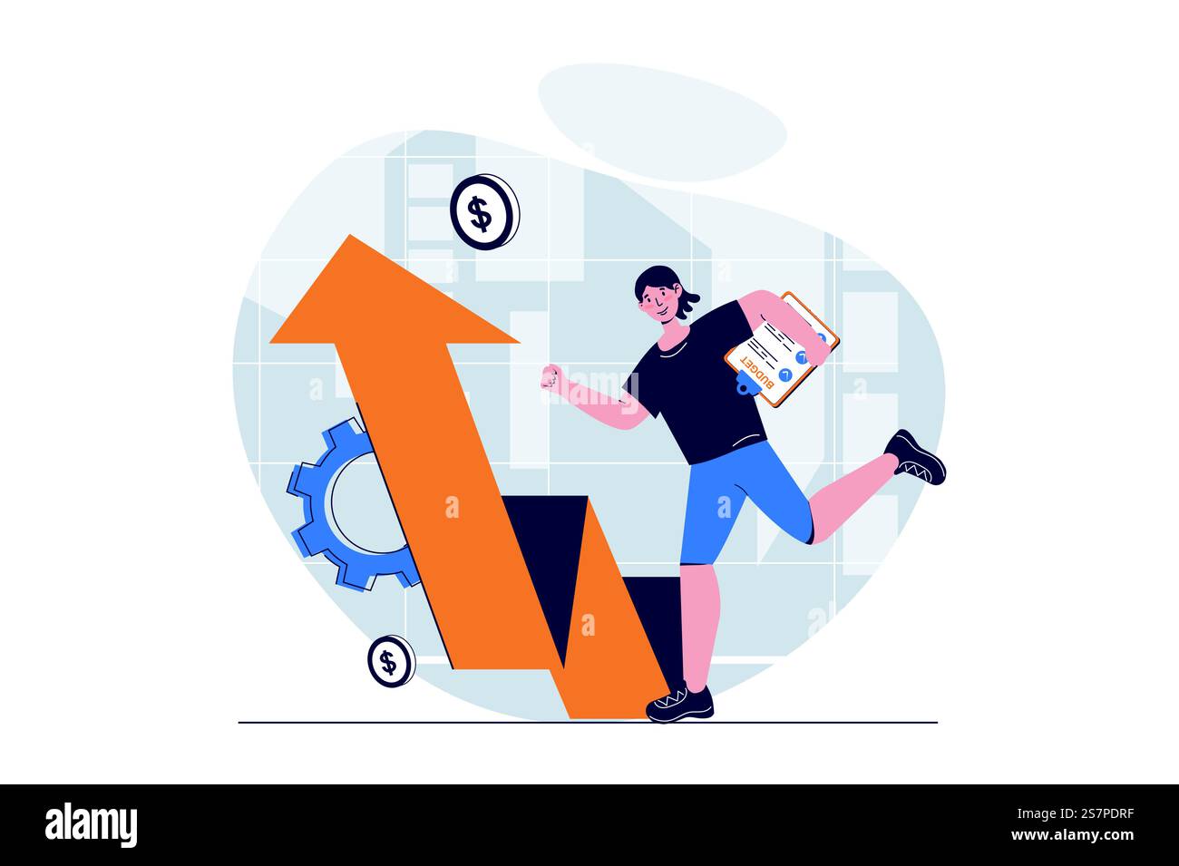 Business success web concept with character scene. Woman doing work ...
