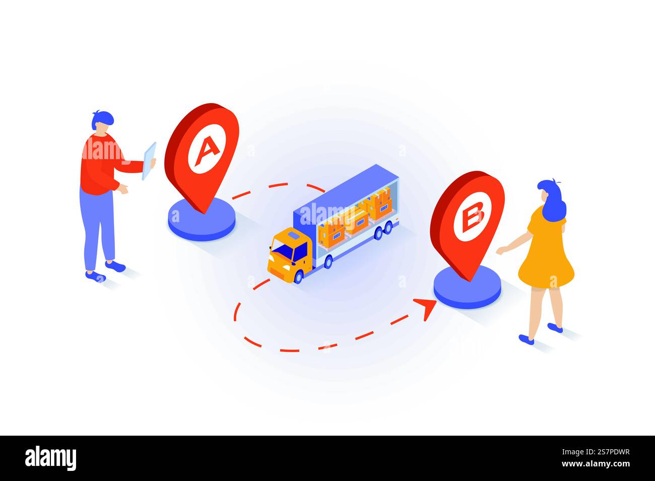 Transportation and logistics concept in 3d isometric design. People use delivery company service ...