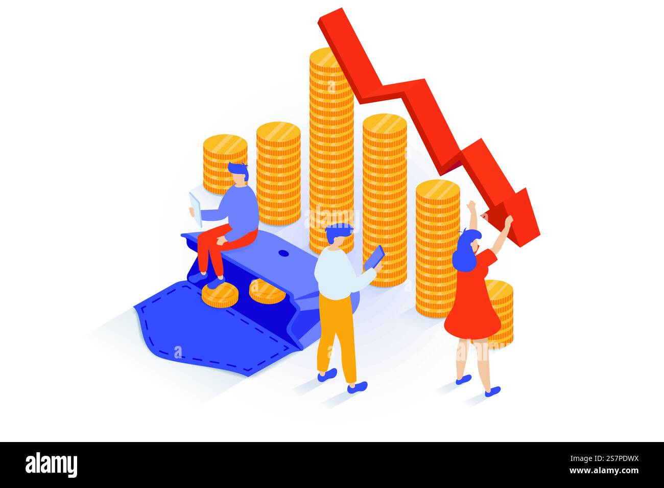 Unemployment and crisis concept in 3d isometric design. People analysis ...