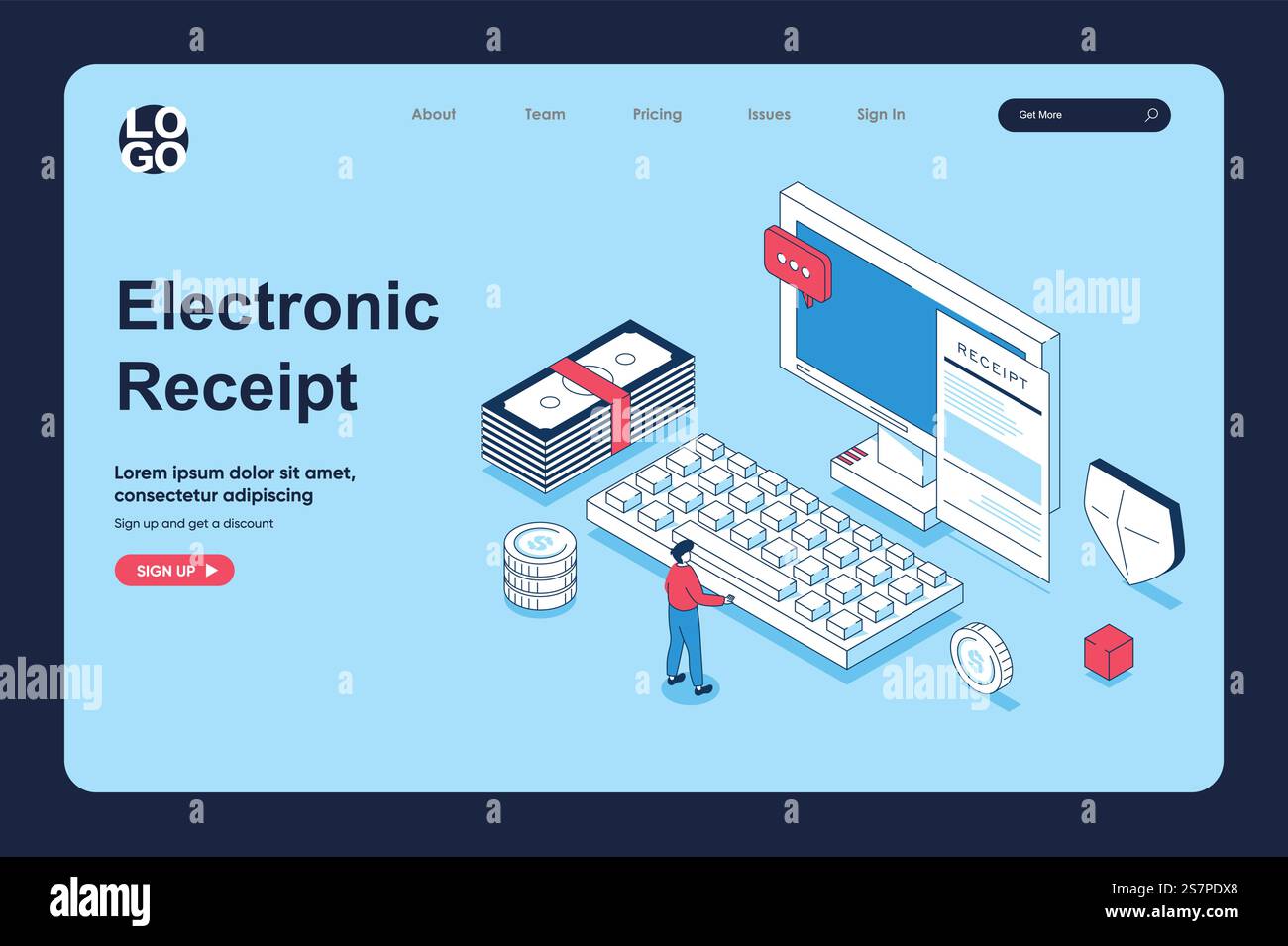 Electronic receipt concept in 3d isometric design for landing page ...