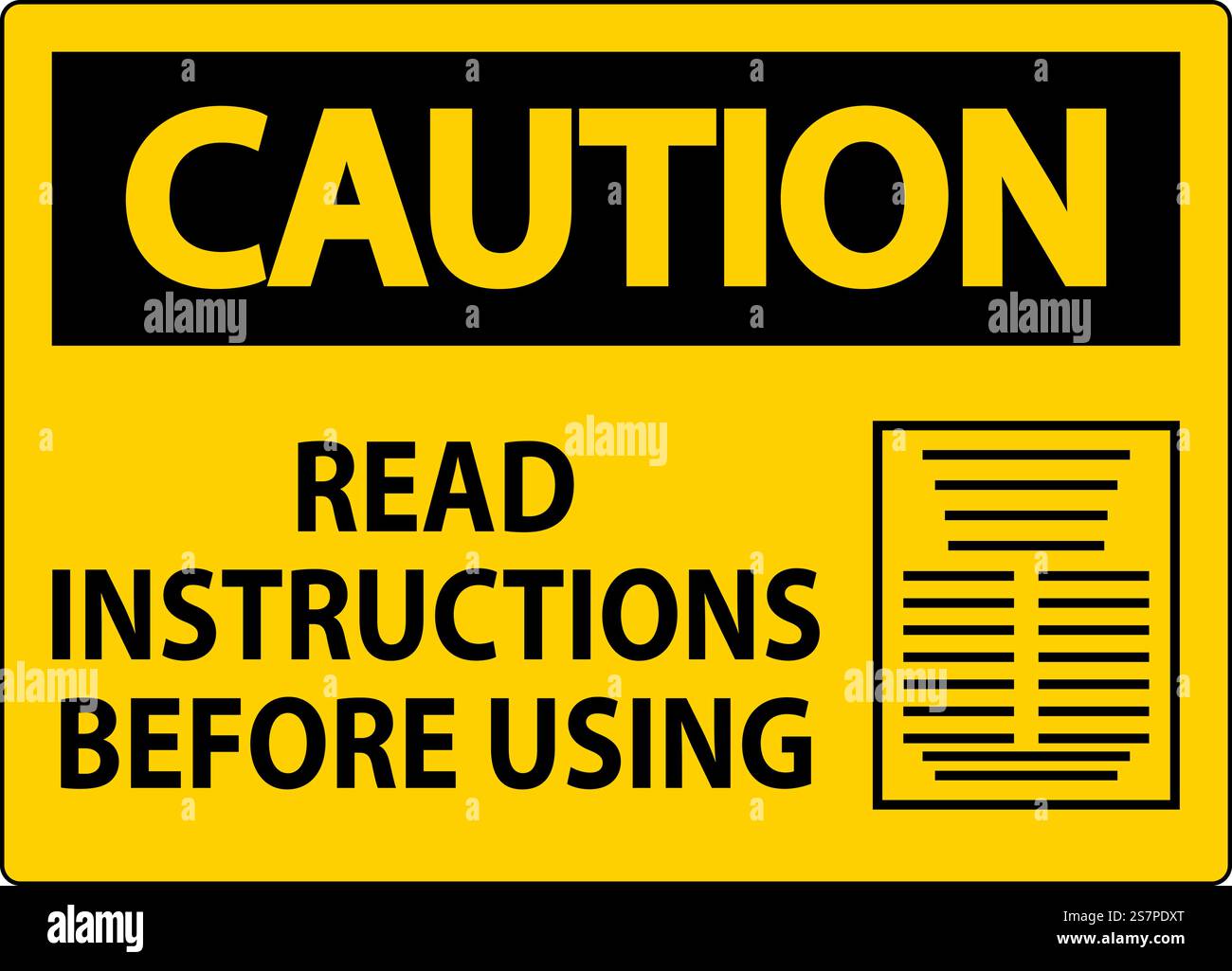Caution Machine Sign Read Instructions Before Using Stock Vector Image ...