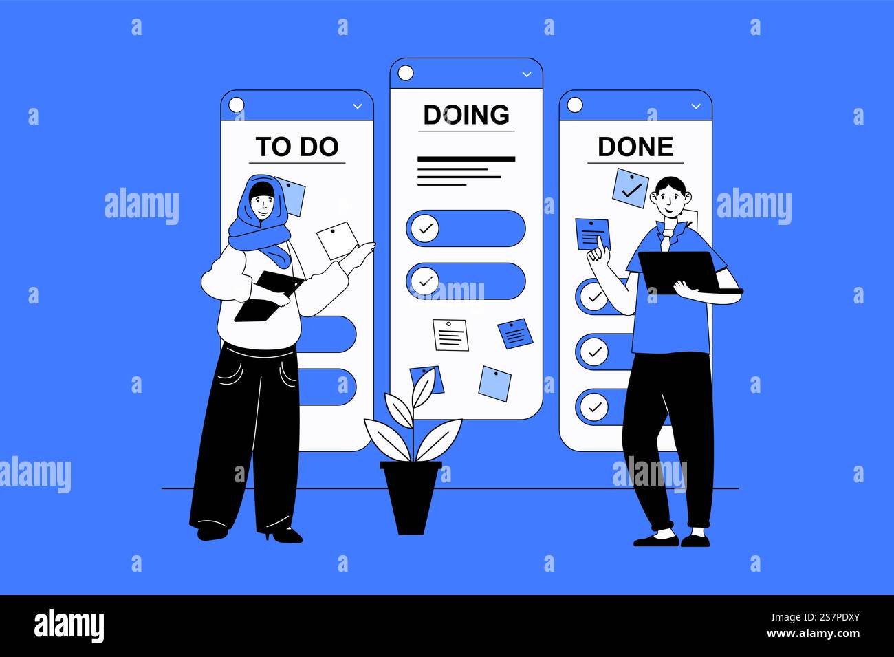 Kanban web concept with character scene in flat design. People using ...