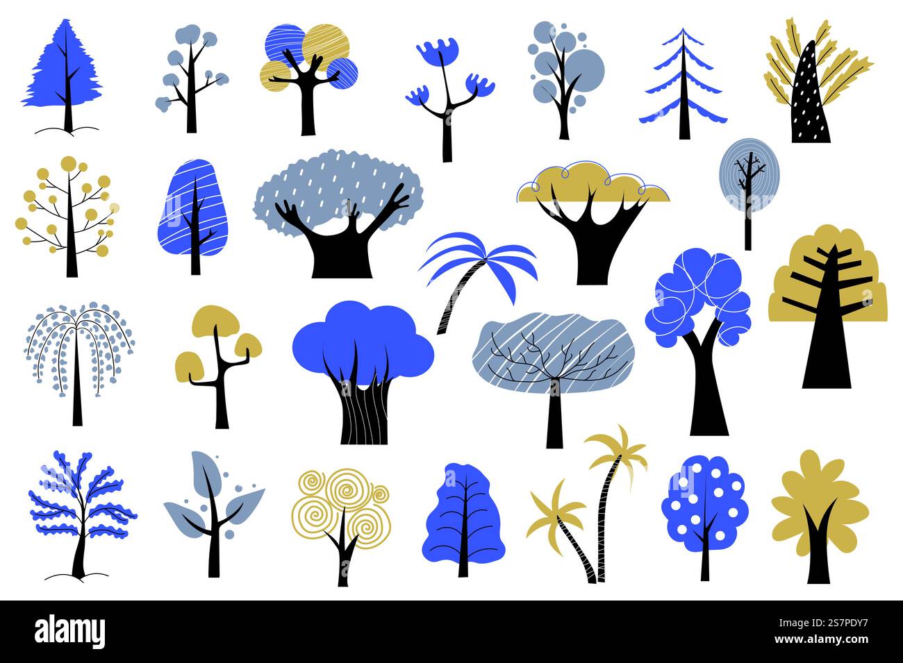 Abstract trees mega set in graphic flat design. Bundle elements of ...