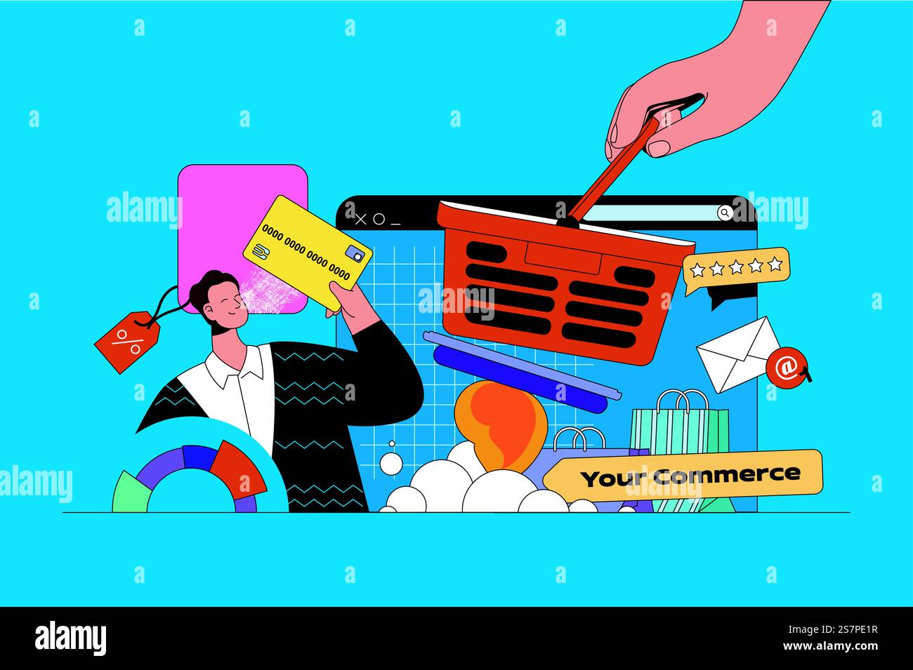 Electronic commerce web concept with character scene customer shopping ...