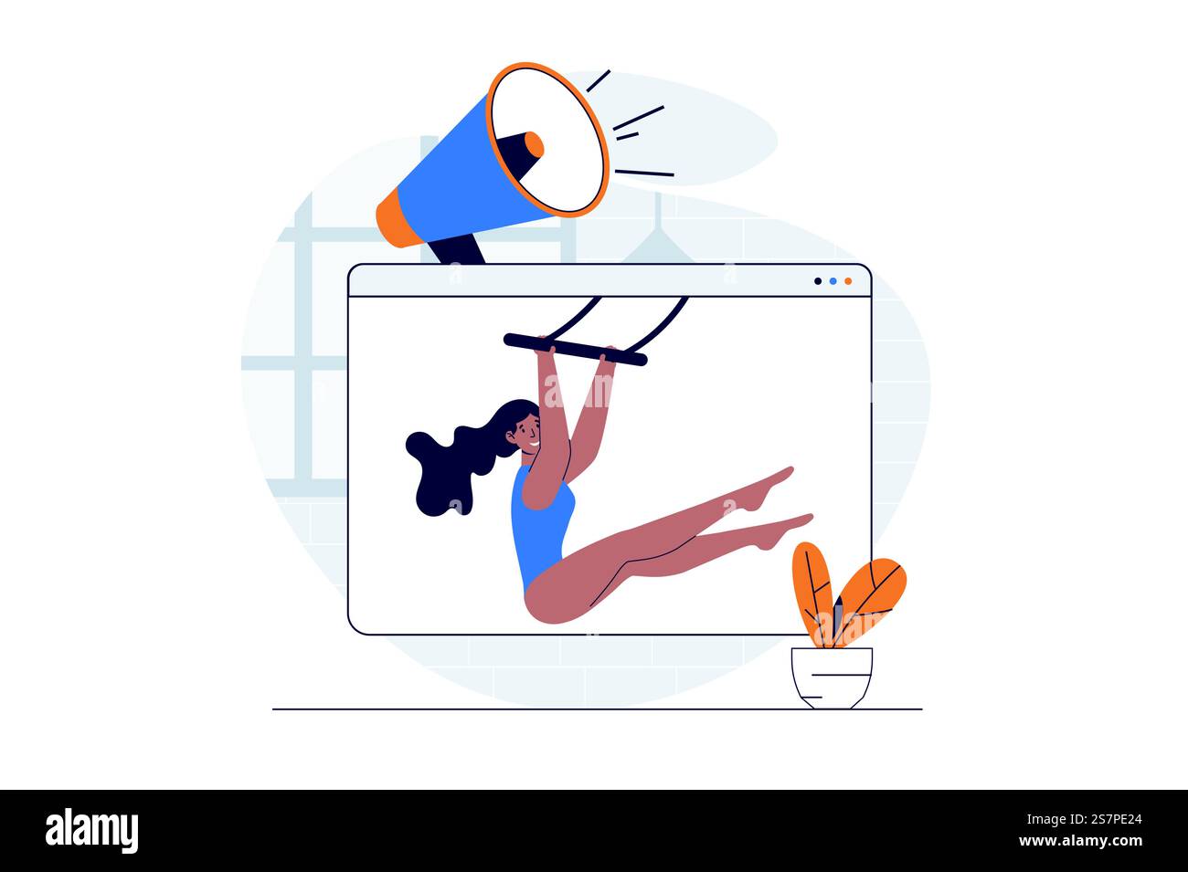 Circus web concept with character scene. Circus acrobat performs with ...