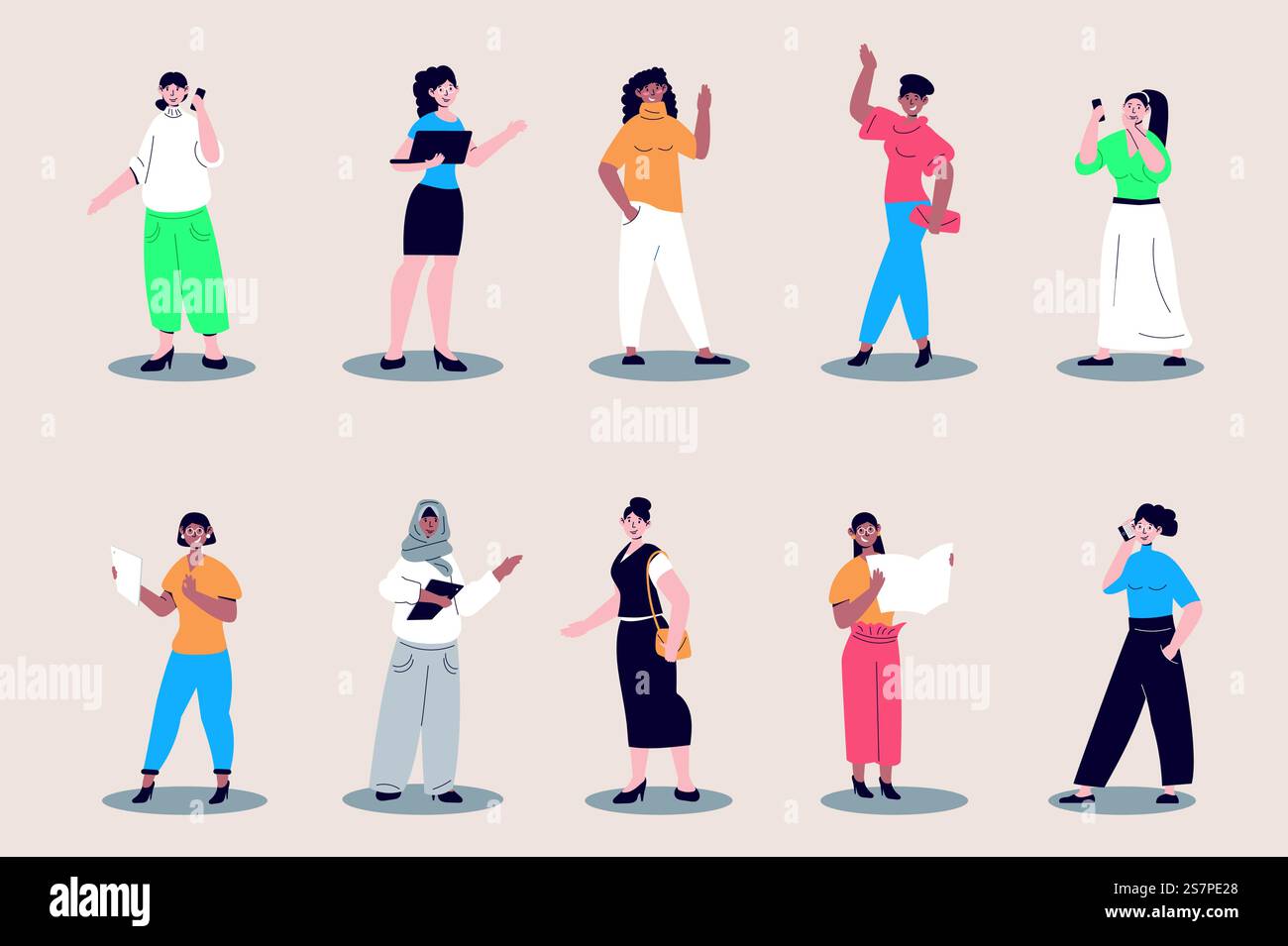 Businesswoman people set in flat design. Happy women making business ...