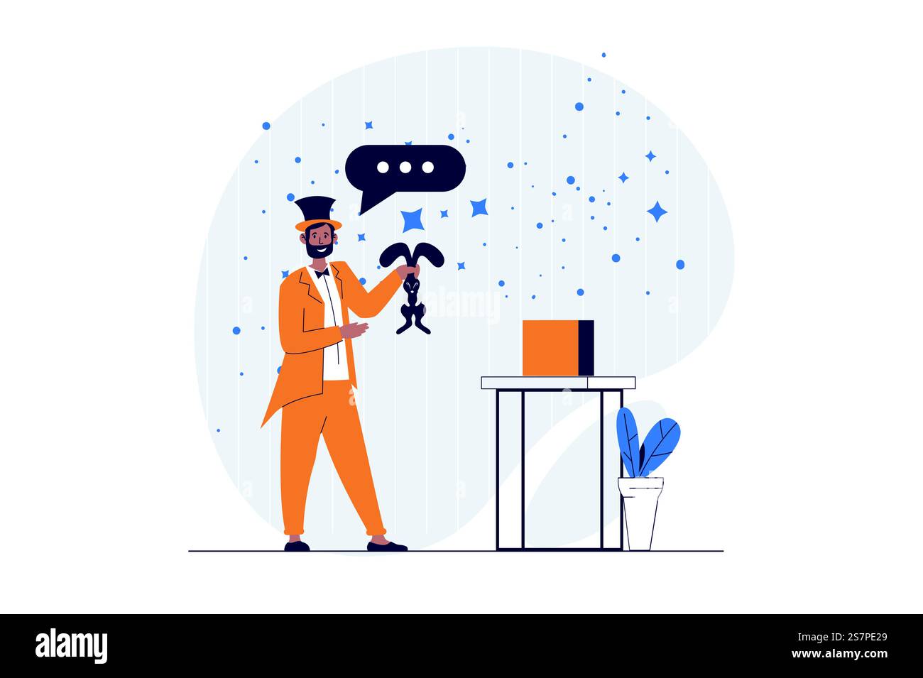 Circus web concept with character scene. Magician performs with ...