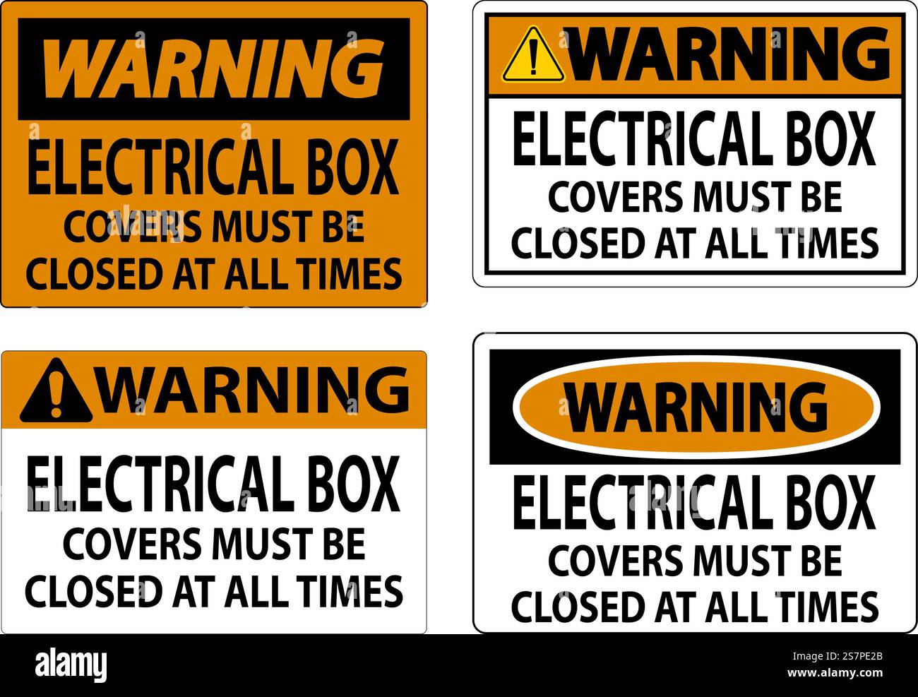 Warning Sign Electrical Box Covers Must Be Closed At All Times Stock ...