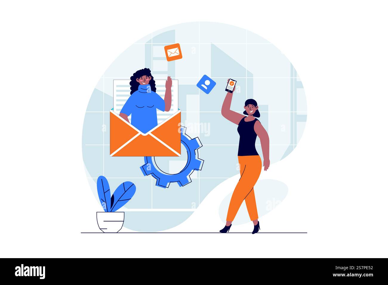 Designer studio web concept with character scene. Women creating and promotion product, making ...