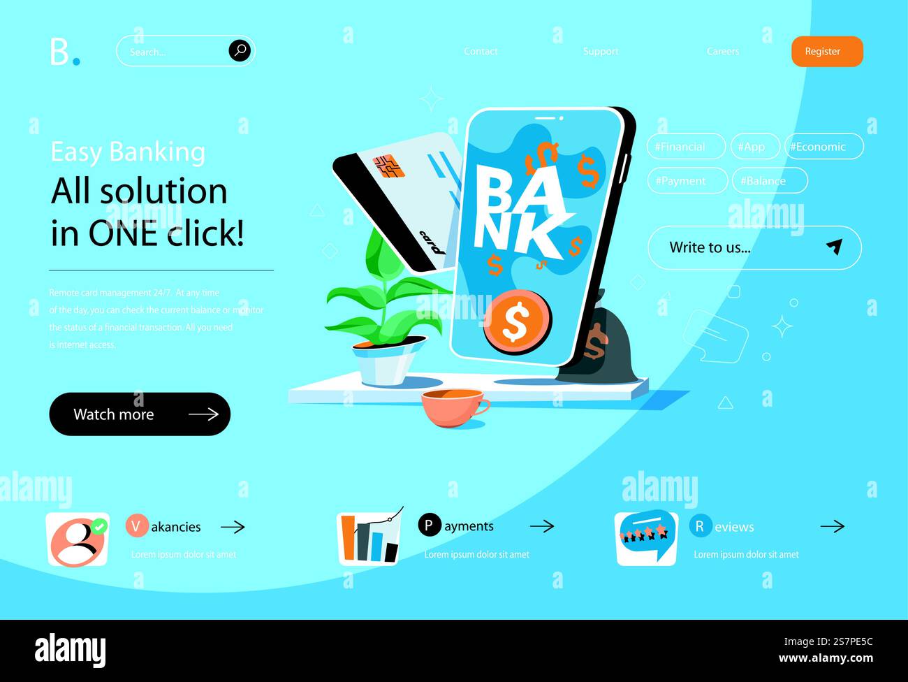 Online banking concept in flat cartoon design for homepage layout ...