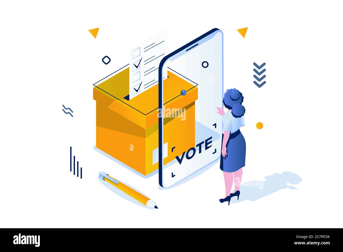 Election and voting concept in 3d isometric design. Woman voter chooses ...