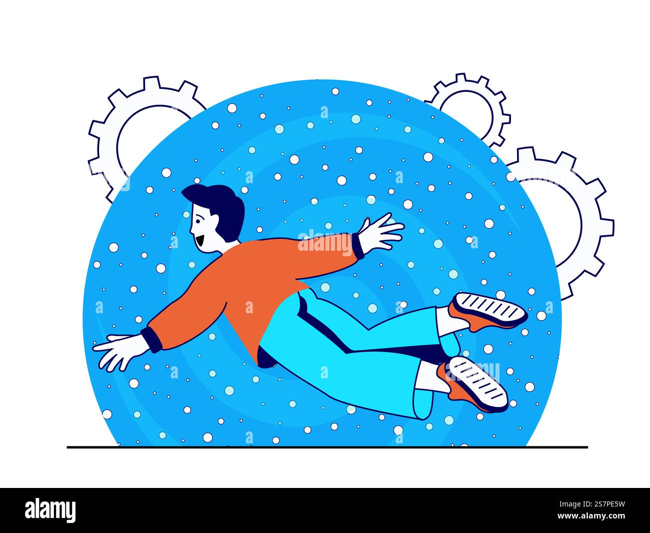 Mental health concept with character situation. Happy man flying ...