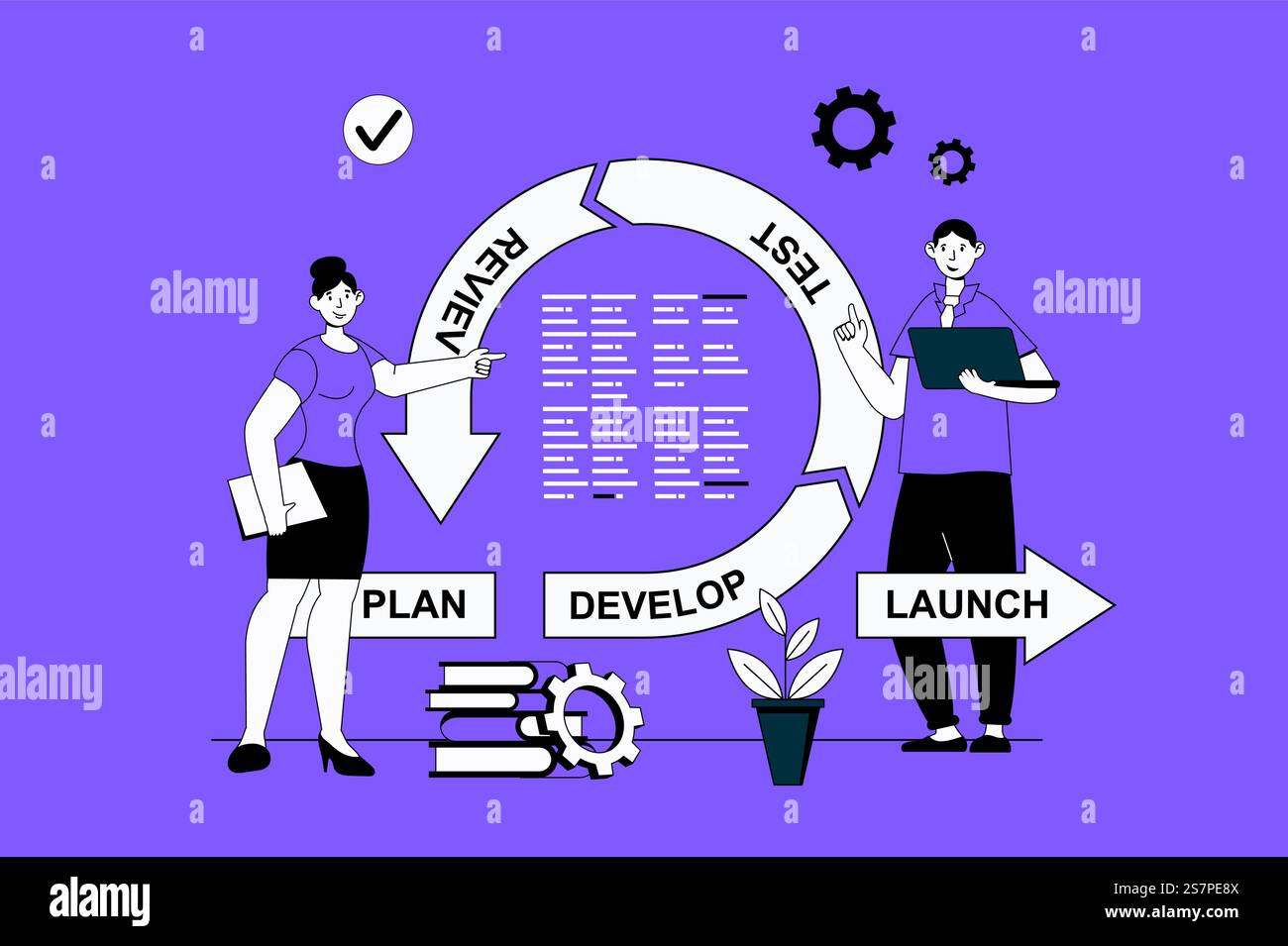 Agile development web concept with character scene in flat design. People working and develop ...