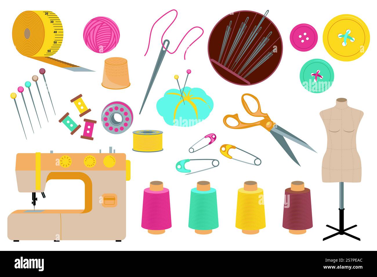 Sewing tools set graphic elements in flat design. Bundle of measuring ...