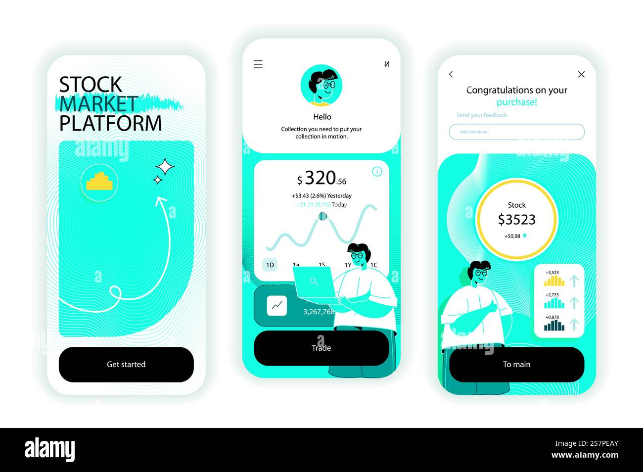 Stock market concept onboarding screens. Analysis of financial data and ...