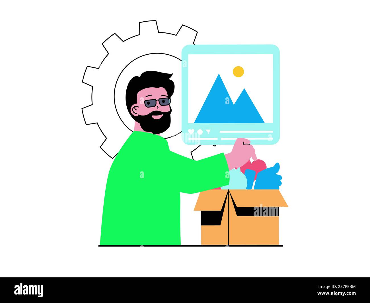 Social network concept with character situation. Influencer posts new ...