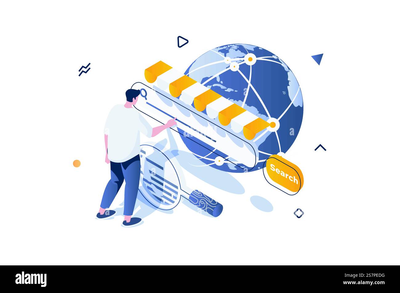 Online shopping concept in 3d isometric design. Man searching new goods ...