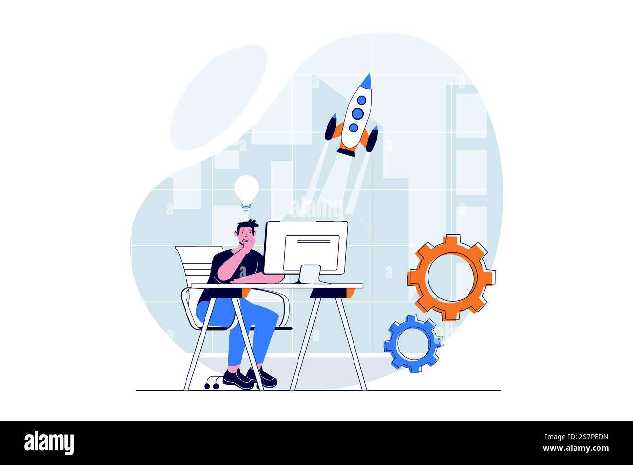 Business startup web concept with character scene. Man generates ideas ...