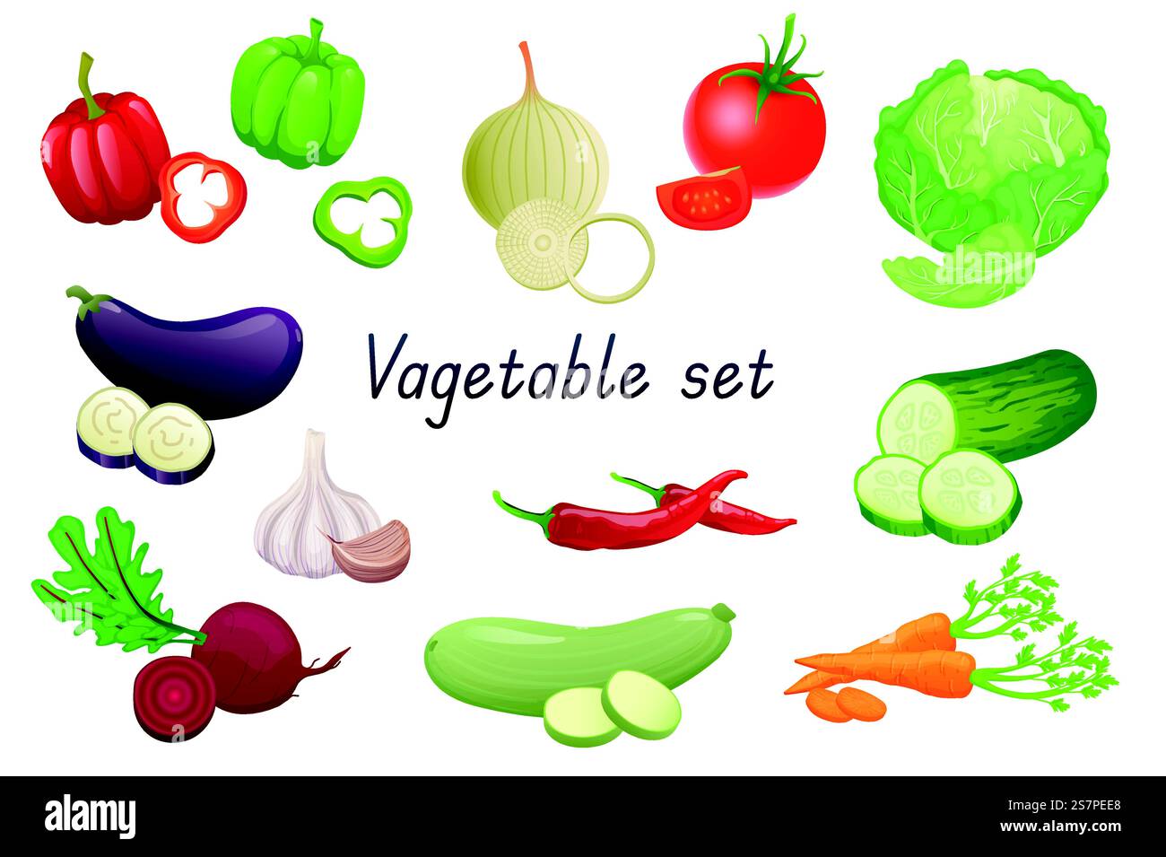 Vegetable 3d realistic set. Bundle of pepper, onion, tomato, cabbage ...