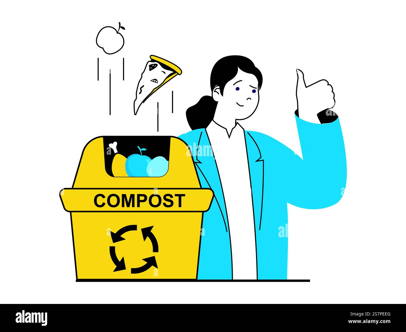 Zero waste concept with character situation. Woman sorts and separates ...