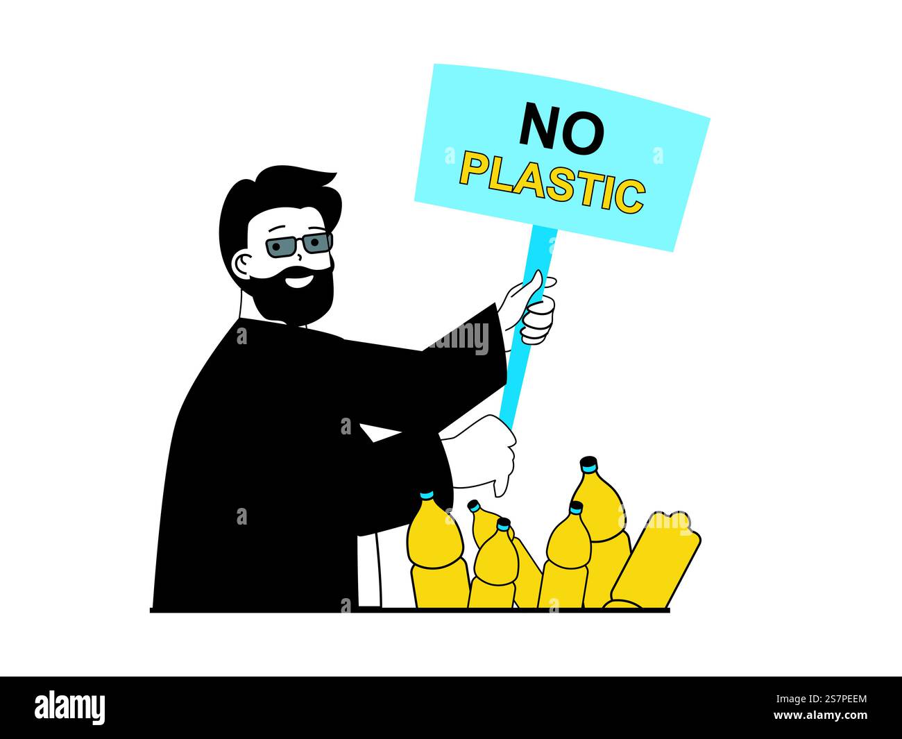 Zero waste concept with character situation. Man with banner calls for ...