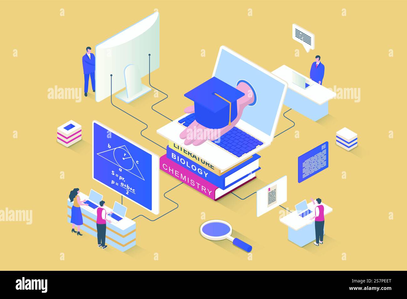 Online education concept in 3d isometric design students study hi-res stock photography and ...