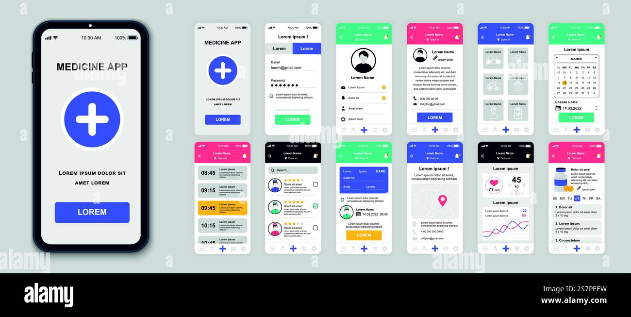 Set of UI, UX, GUI screens Medicine app flat design template for mobile ...