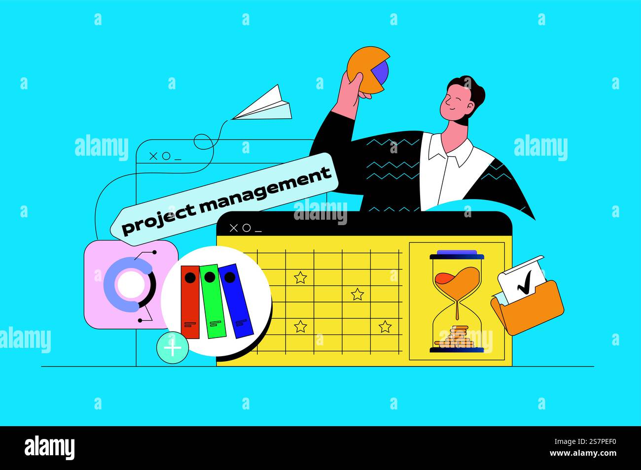 Project management web concept with character scene. Manager schedules tasks and deadlines ...