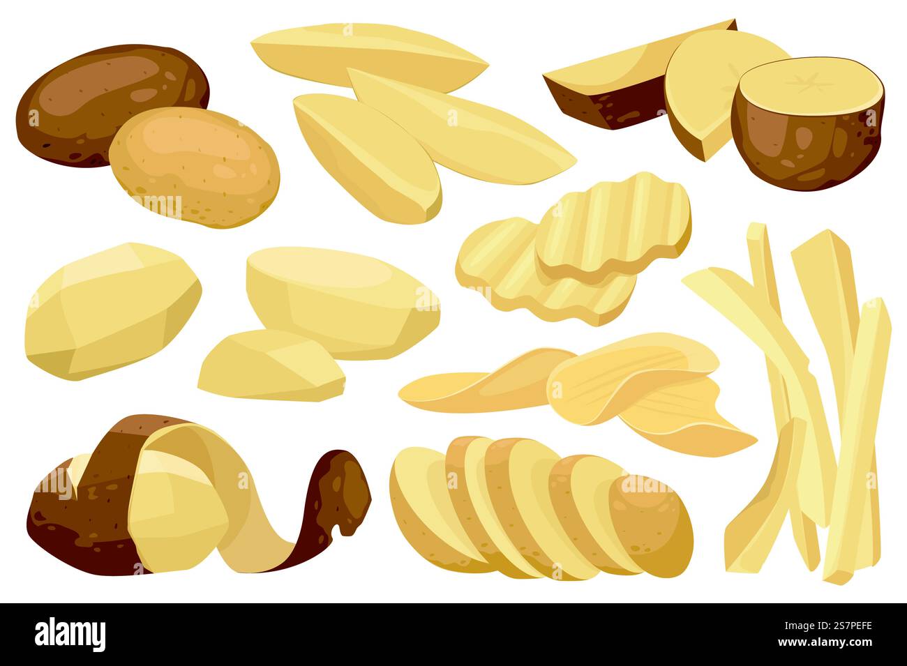 Realistic potato mega set graphic elements in flat design. Bundle of ...