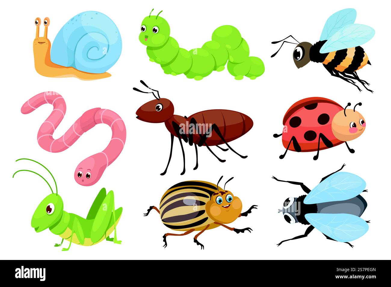 Cute insects mega set in graphic flat design. Bundle elements of funny ...