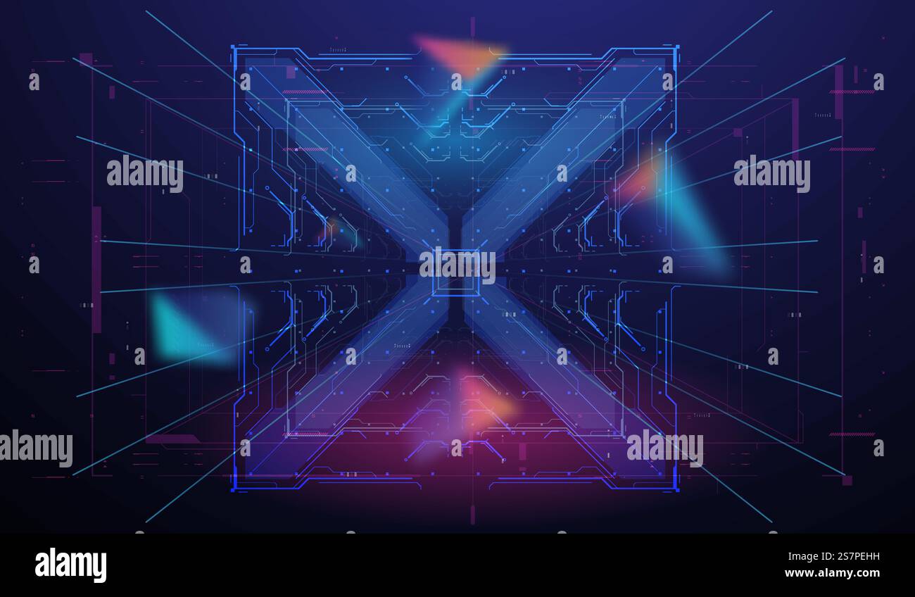 Neon HUD concept. Abstract Layout digital design User Interface Square ...